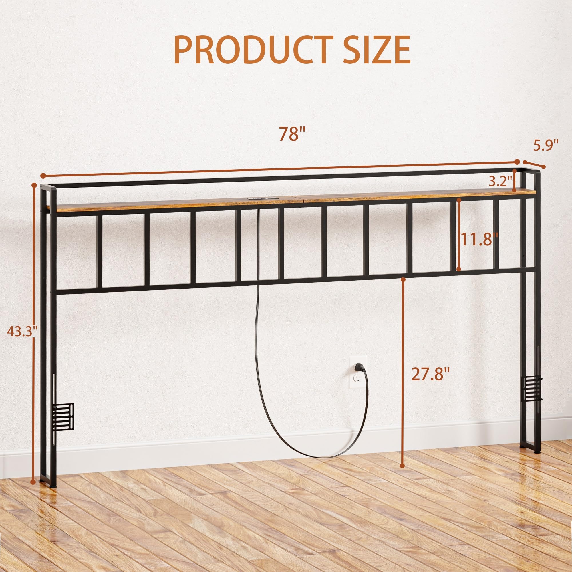 LAKEMID King Headboard, Headboards with LED Light, Outlets and USB Ports, Head Board with Storage Rack, Sturdy and Stable Headboard for King Size Bed, Adjustable Height, Easy Assembly, Rustic Brown