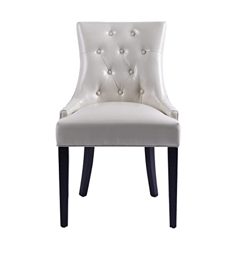 Merax Dining Chair Set of2, Bounded Leather Dinng Chair, Living Room Chairs Set, Kitchen Chair with Wood Legs, Cream