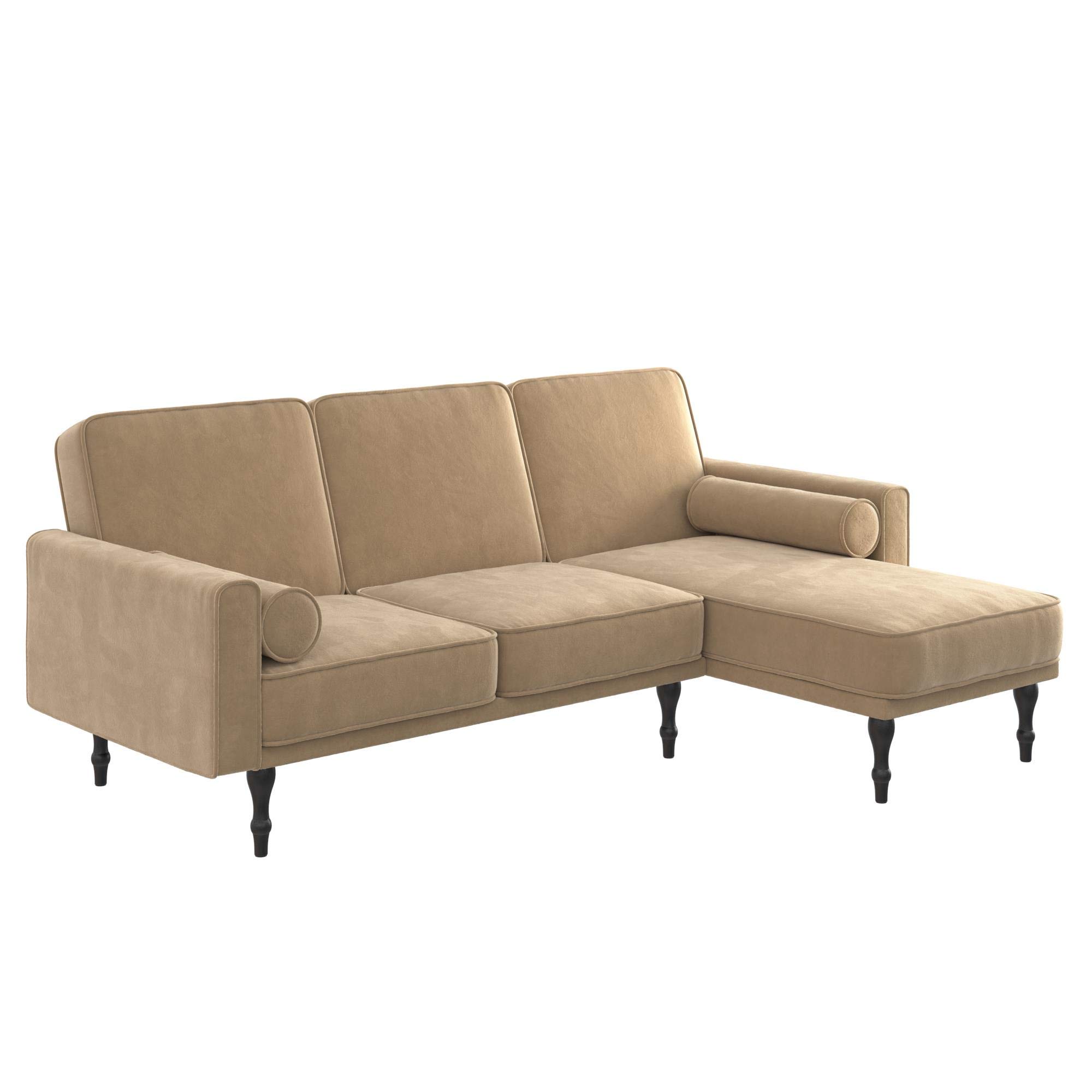 DHP Estelle Small Space Sectional, Tan Velvet Futon