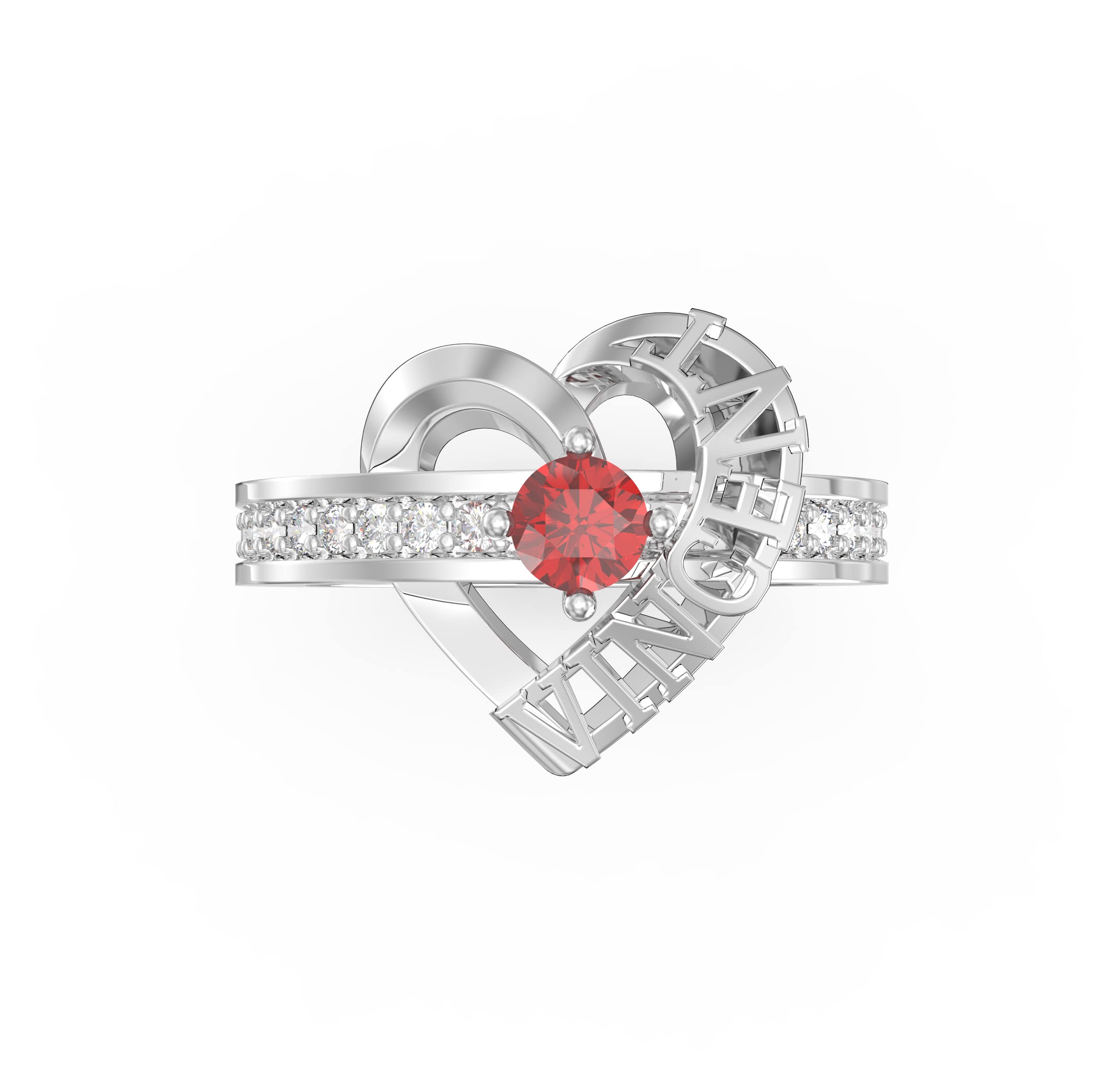 GLAMCARAT Sterling silver Heart Shaped personalized mothers ring with 1 birthstone engraved ring, customized ring, fine jewelry for women,initial engraving child names 1 stone name