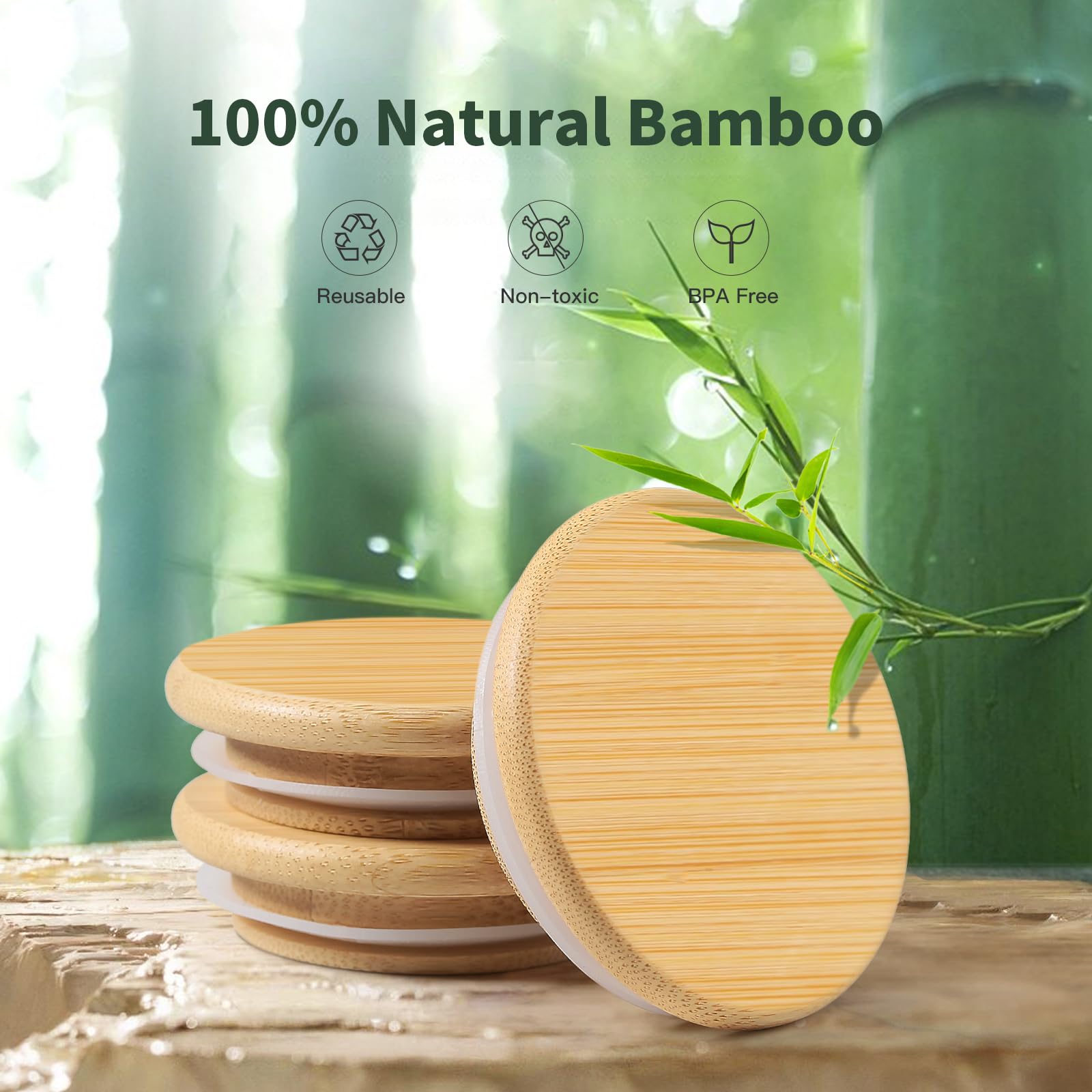 Oui Yogurt Jar Lids - Oui Lids- Natural Bamboo Wood with Silicone Sealing Rings, For 5 Oz Oui Yogurt Jars (12 Pack)