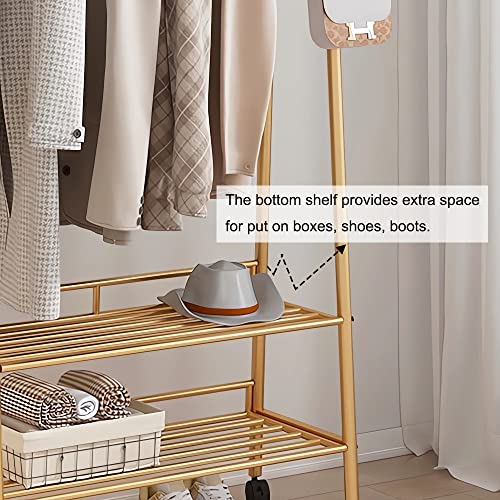 KaKaBB Gold Clothing Racks for Hanging Clothes, Heavy Duty Garment Rack, Rolling Clothes Rack with Storage Shelf on Wheels, Organizer Closet, Golden(31.5in)