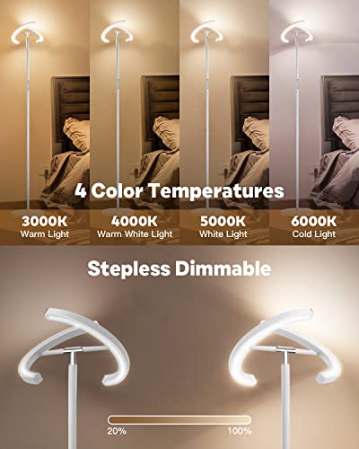 SIBRILLE White Floor Lamp, Modern Stepless Dimmable Standing Lamp 3000-6000K, 20W LED Rotatable Reading Tall Lamp, Touch & Remote Control Uplighter Floor Lamps for Living Room Bedroom Office
