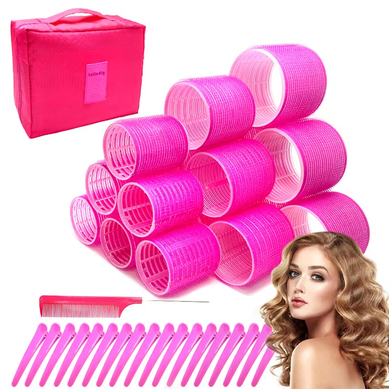 Large Self Grip Hair Curlers Set, 38 Pcs Rollers for Medium Length Blowout Look on Women and Girls