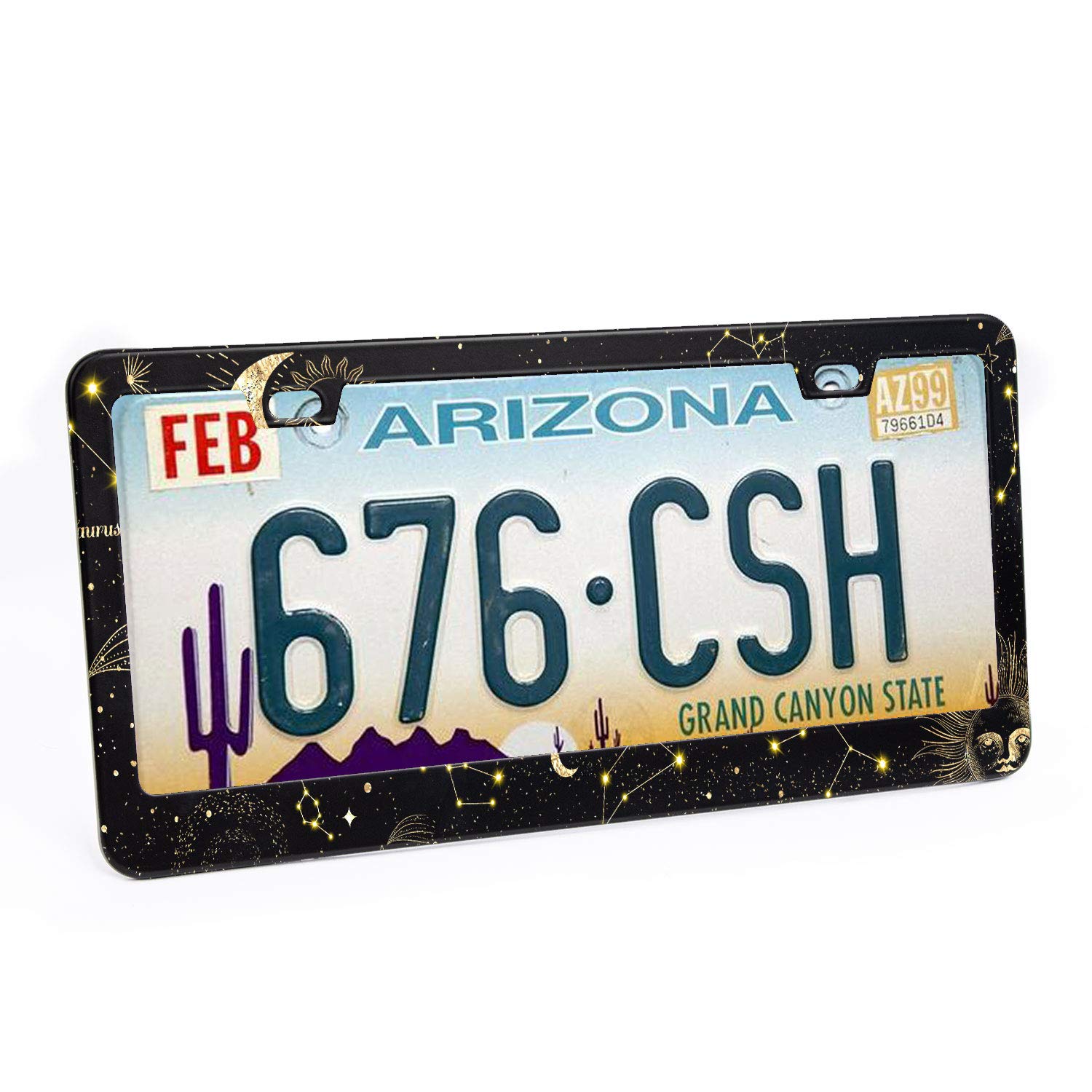 EXMENI Sky License Plate Frame - Stars Moon Sun Car Frame, Cute License Plate Holder, License Plate Cover Art for Women Men Auto Decoration