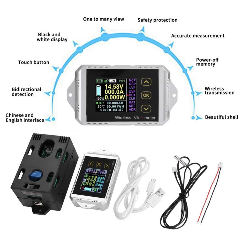 DC Meter Amp Volt,Color LCD Screen Wireless Meter, 2.4G Wireless Data Transmission Technology,for Measure Miscellaneous Meter Parameters (VAT-1300)