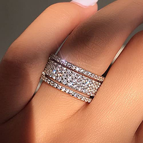 Gixaxak 925 Sterling Silver Cubic Zirconia Eternity Engagement Wedding Bands Wedding Ring Anniversary Eternity Bands 3 Band Width Rings CZ Engagement Bridal for Women 6