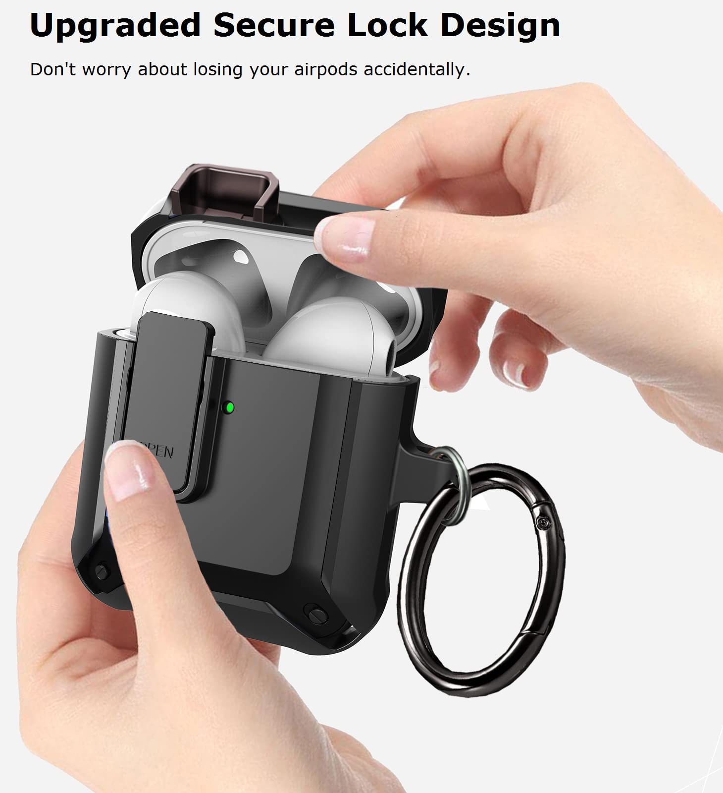 GARTOO for Airpods Case 2nd 1st Generation Lock with Cleaning Kit, Rugged Armor airpod 2nd 1st Gen Protective Cover Men Women with Cleaning Pen for Apple Airpod 1/2 Case (Black)