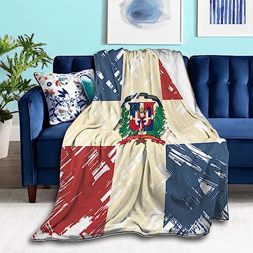 Lightweight Flannel Blanket for Men Boys, Compatible with Dominican Republic Grunge Flag, Small Large Warmer Fall Throw Blanket, Cute Fleece Blanket for Couch Bed Sofa Chair, Queen King Size Blankets