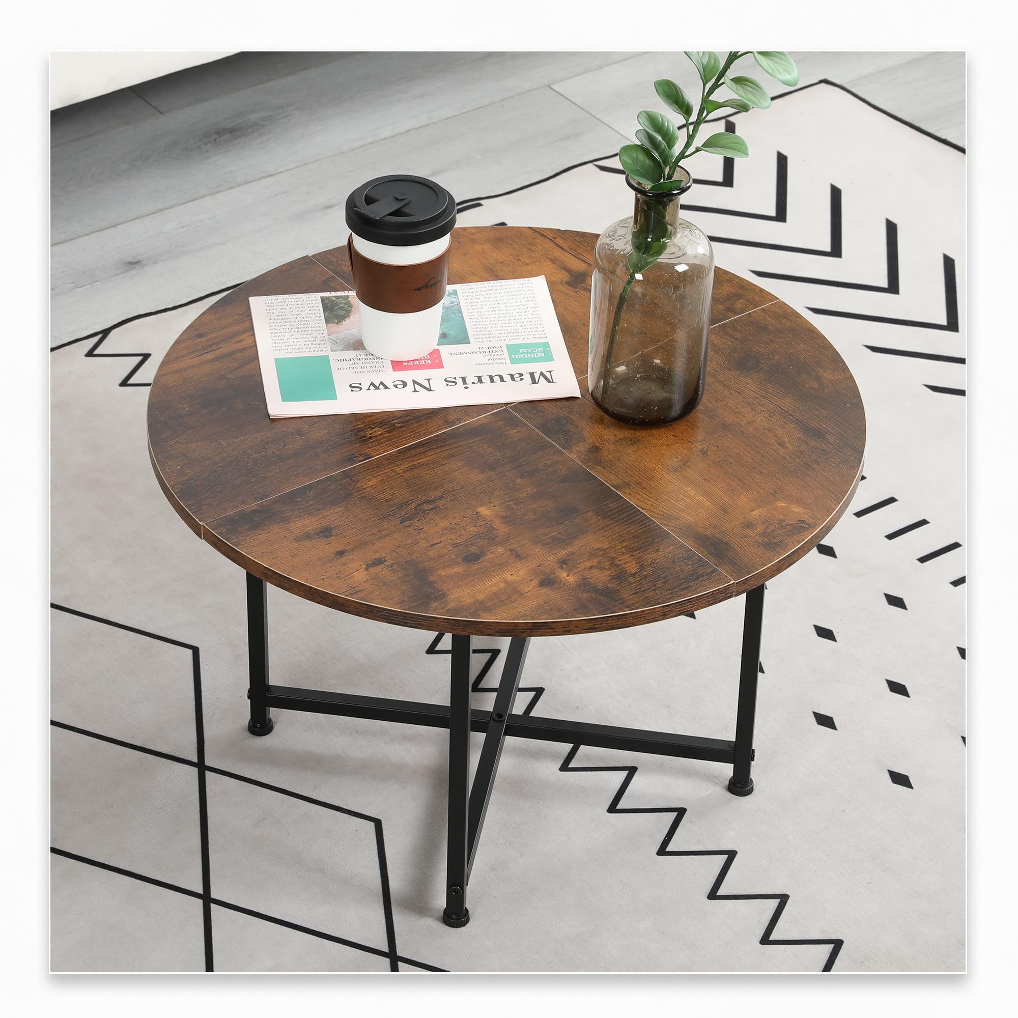 SENIG Round Coffee Table, 2-Tier Coffee Table with Storage Shelf for Living Room, Center Table for Small Spaces, Rustic Brown