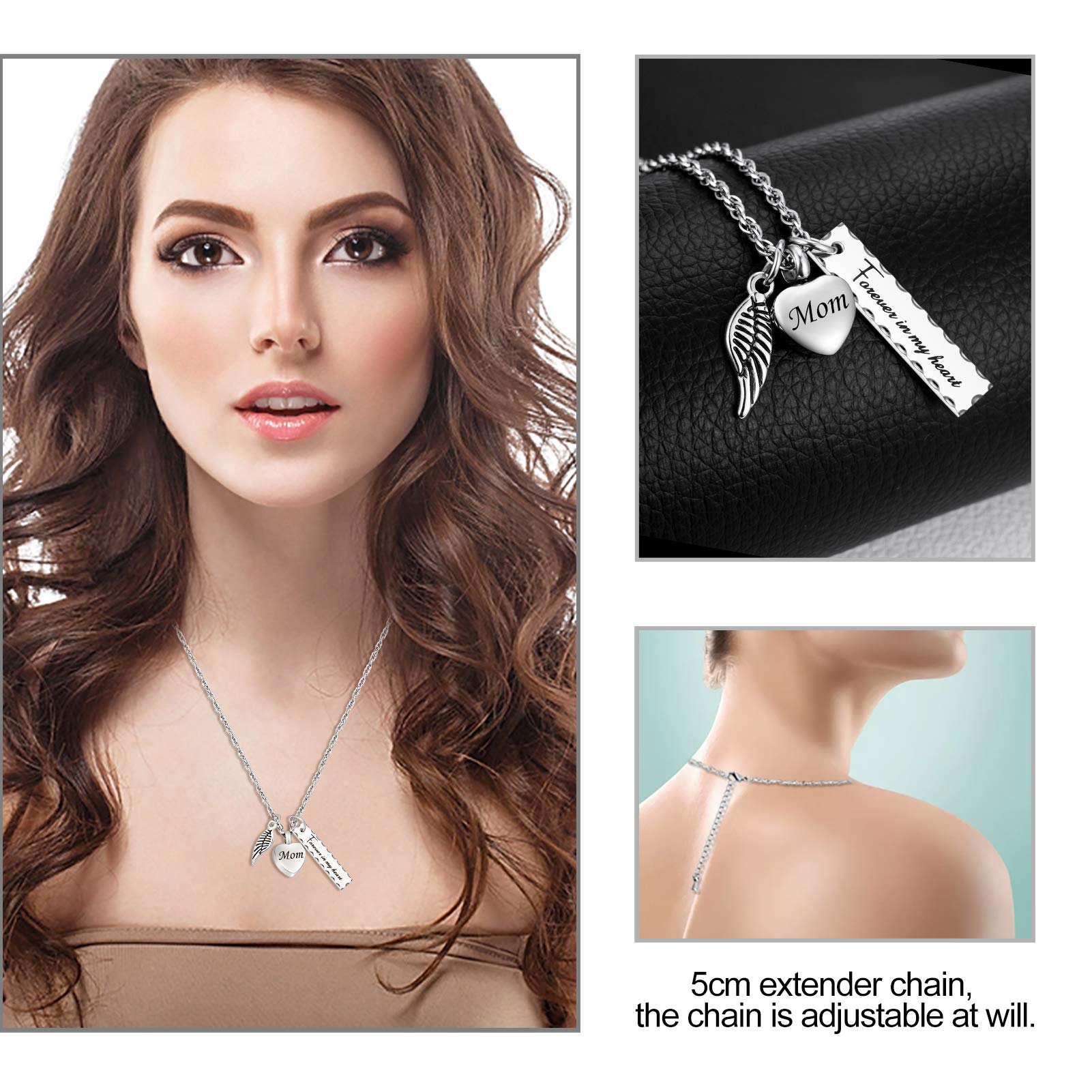 Dletay Urn Necklace for Ashes for Mom Cremation Jewelry for Ashes Memorial Ashes keepsakes Jewelry-Forever in My Heart