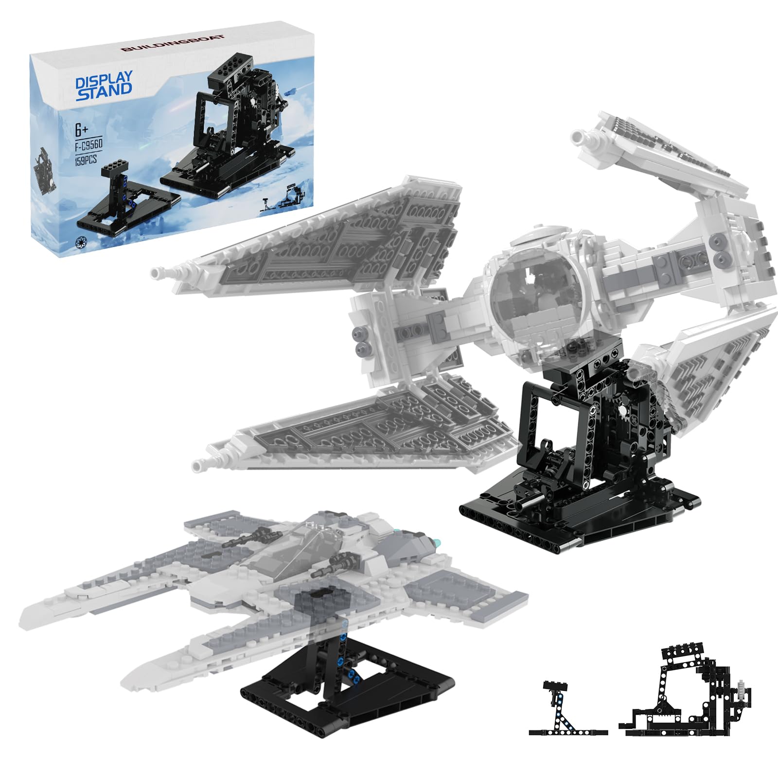 Display Stand for Lego Mando Fighter vs. TIE Interceptor 75348 Building Toy Set, Adjustable Angle Multifunctional Bracket, for Fans Aged 6 and Up (159 Pieces)