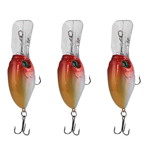HOLPPO 3PCS Fishing Bait,Durable ABS Deep Diving Fishing,Easy to Attract Artificial Simulation Lifelike Bait Fishing Tackle(3.9in-red)