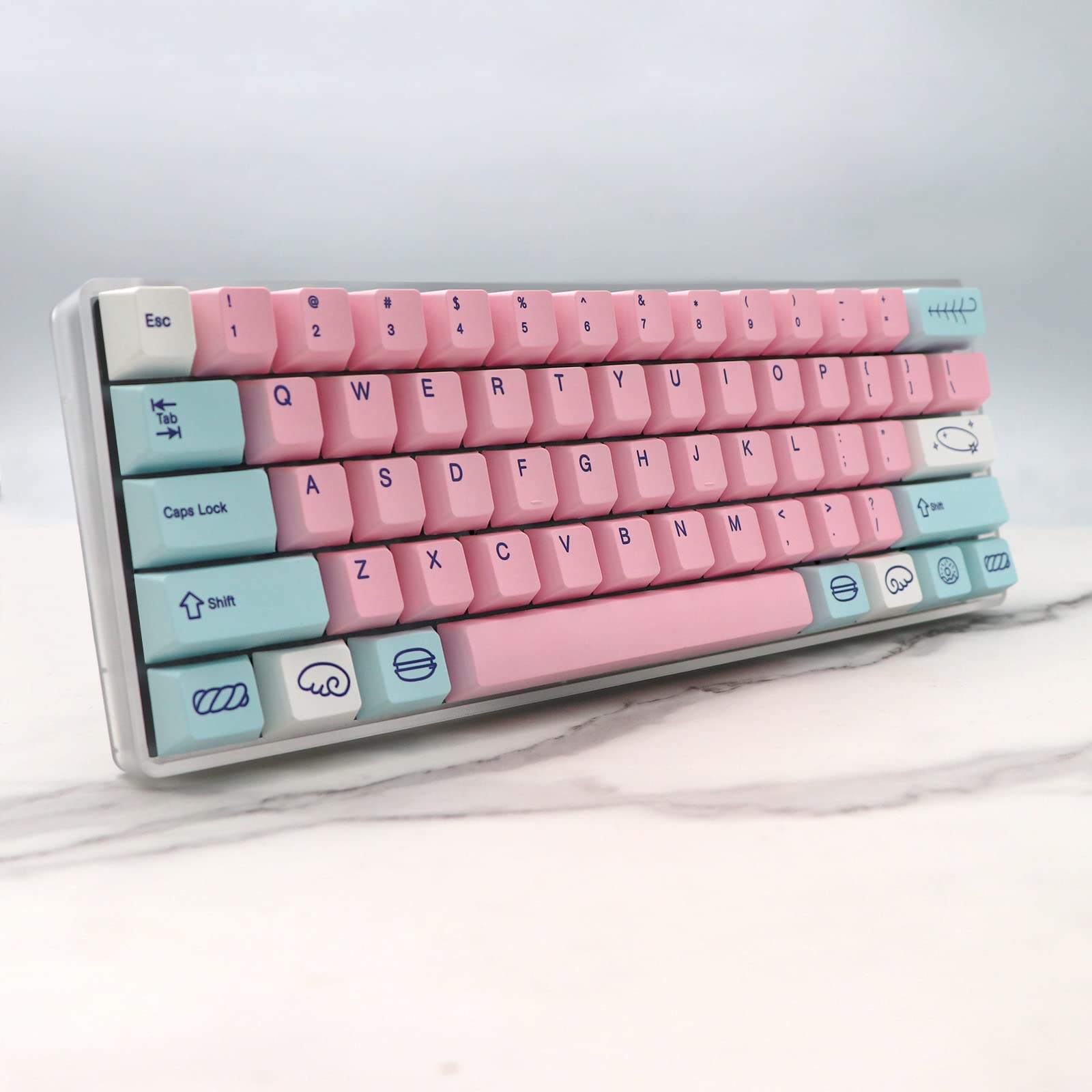 JSJT Candy Keycaps 137 Keys Pink White Light Blue Tricolor Cherry Profile Custom Keycaps PBT Dye Sublimation Key Caps with 6.25u/7u Spacebar for Cherry Mx Switches Mechanical Keyboard