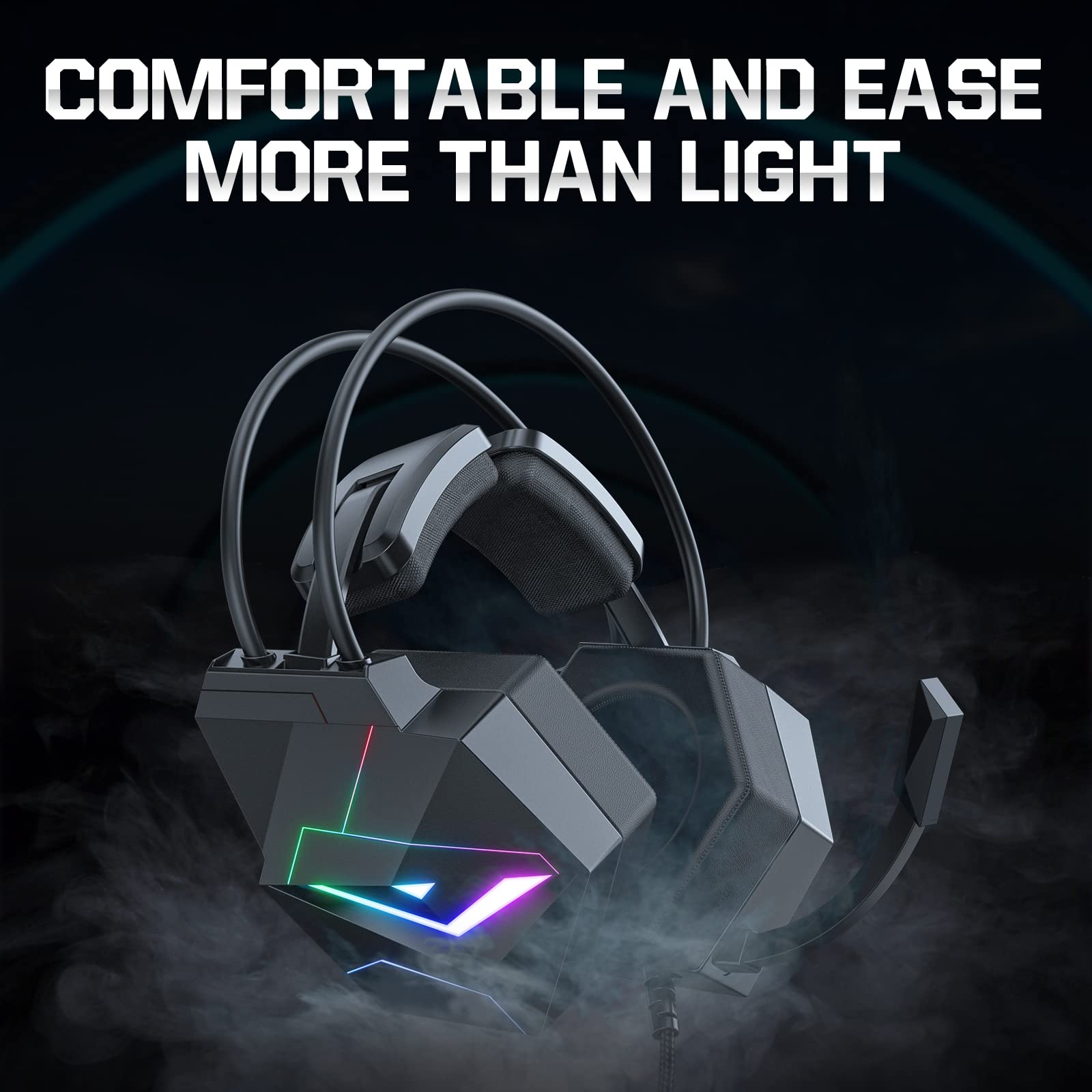 HOLULU Lightweight Gaming Headset, Flying-Wing Self-Adjusting 3.5mm Headphones with RGB, Surround Sound, Noise Reduction Mic, Compatible with PS4 PS5 Xbox One(Adapter Not Included) PC Mobile Phone