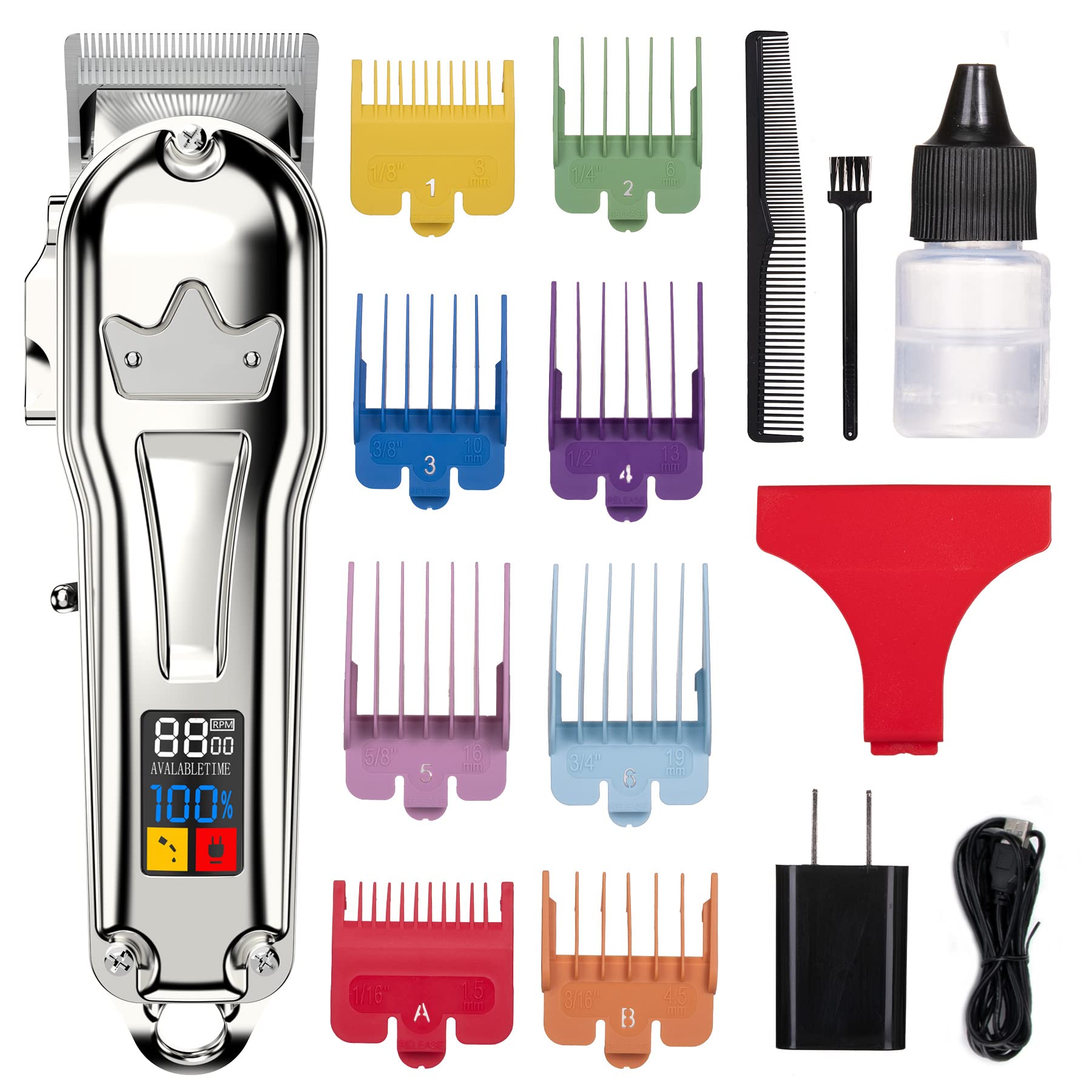 Hair Clippers for Men Professional Full Metal Cordless Hair Trimmer,Beard/Hair Cutting Grooming Kit USB Rechargeable,LED Display with Guide Combs Brush