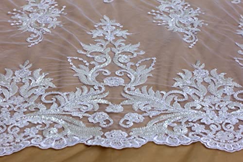 Special Design La Belleza Beading lace Fabric 53" Width Beautiful Patterns Easy to Cut for Wedding Dress Pure White lace Fabric 2 Yards