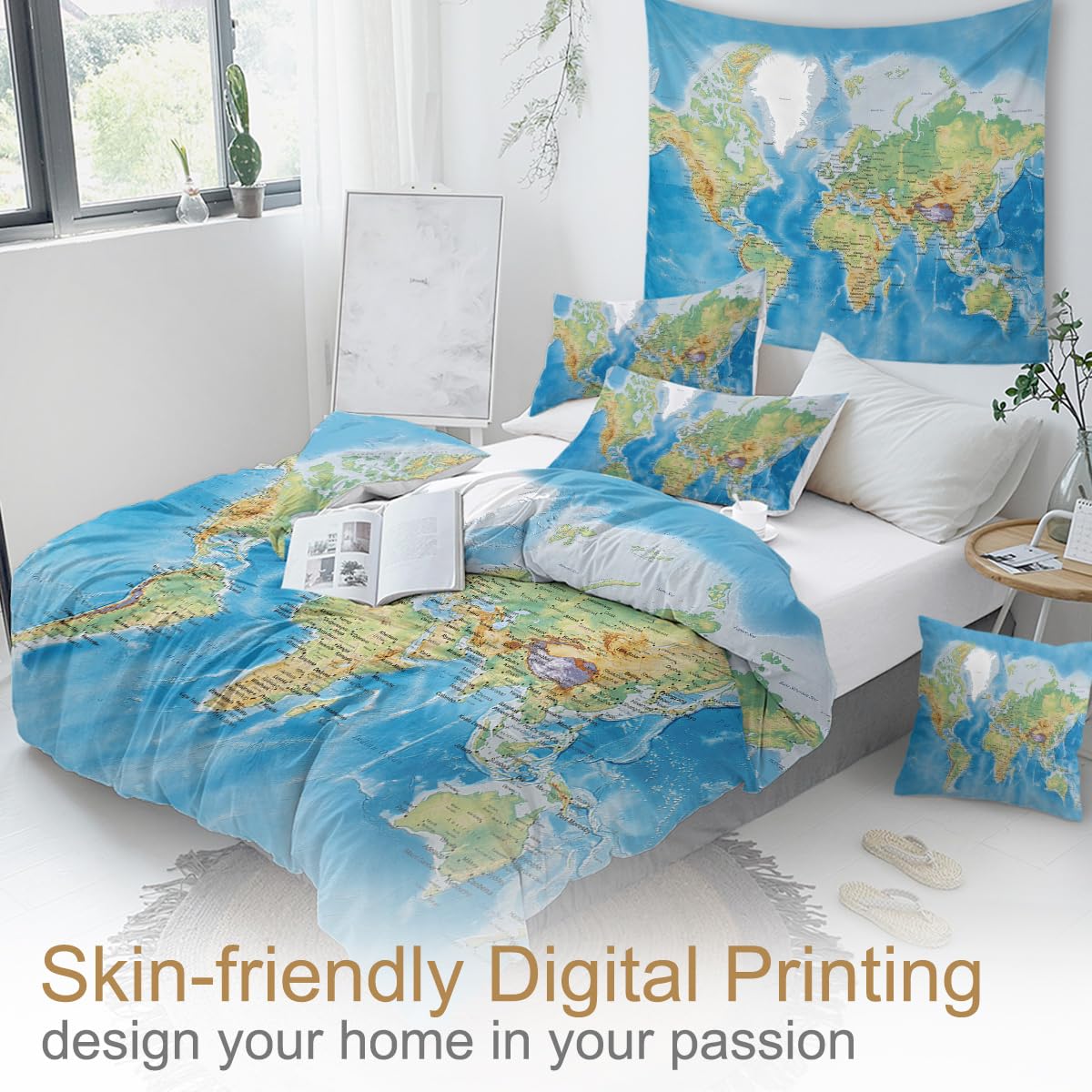 Sleepwish World Map Bedding Duvet Cover Set for Kids Vivid Printed Childrens Bedding Full Size Bedspread