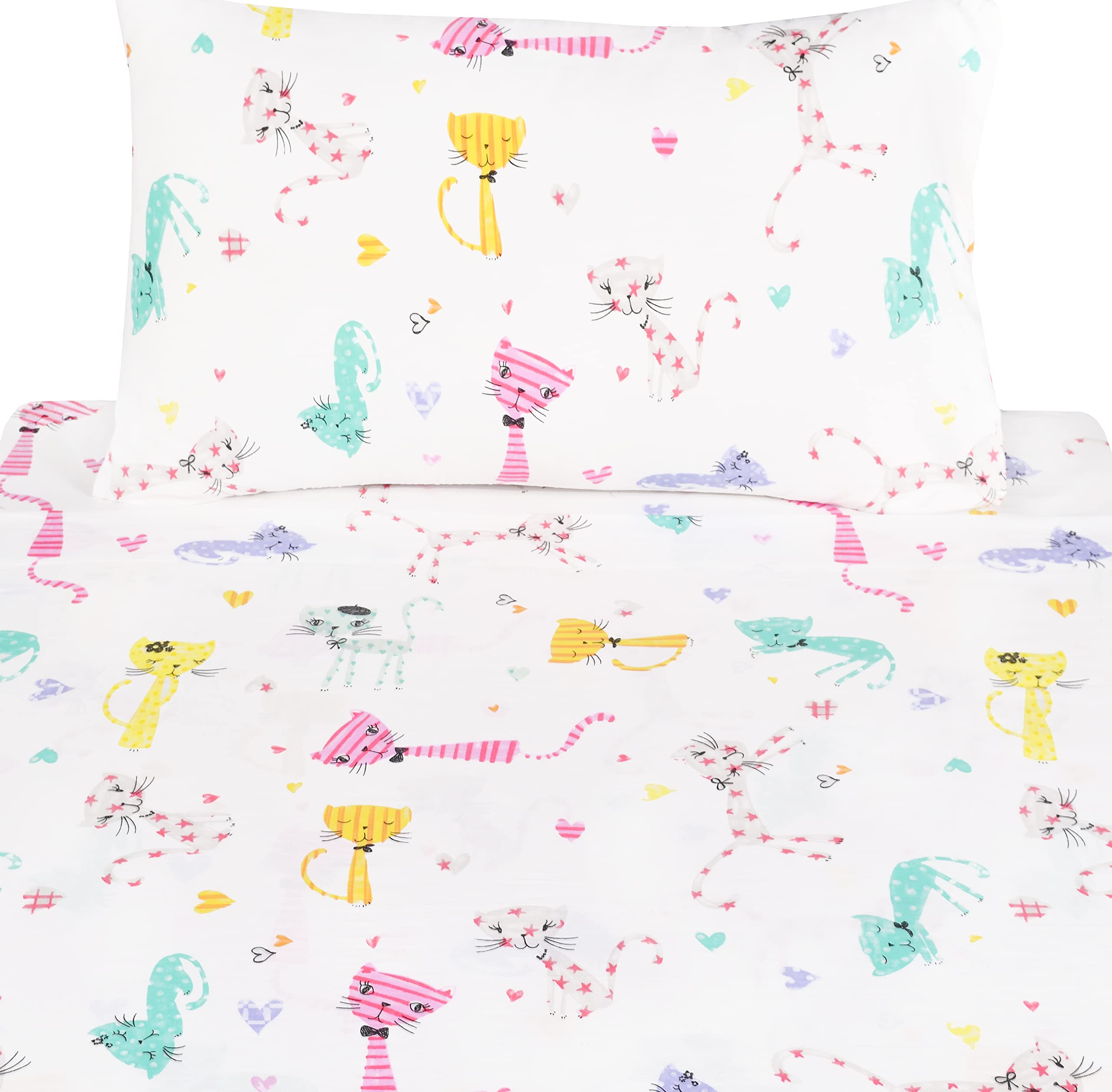 Scientific Sleep Kitty Cats Cute Fun Soft Sheets Set Twin, Fitted Sheet with 14" Inch Deep Pocket, 95 GSM 100% Microfiber Polyester Bedding Sheet Set for Boys Girls Teen Kids Gift (6, Twin)
