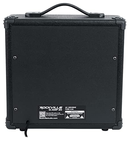 Rockville G 20 Watt Guitar Amplifier Dual Input Combo Amp Bluetooth/Delay, Black