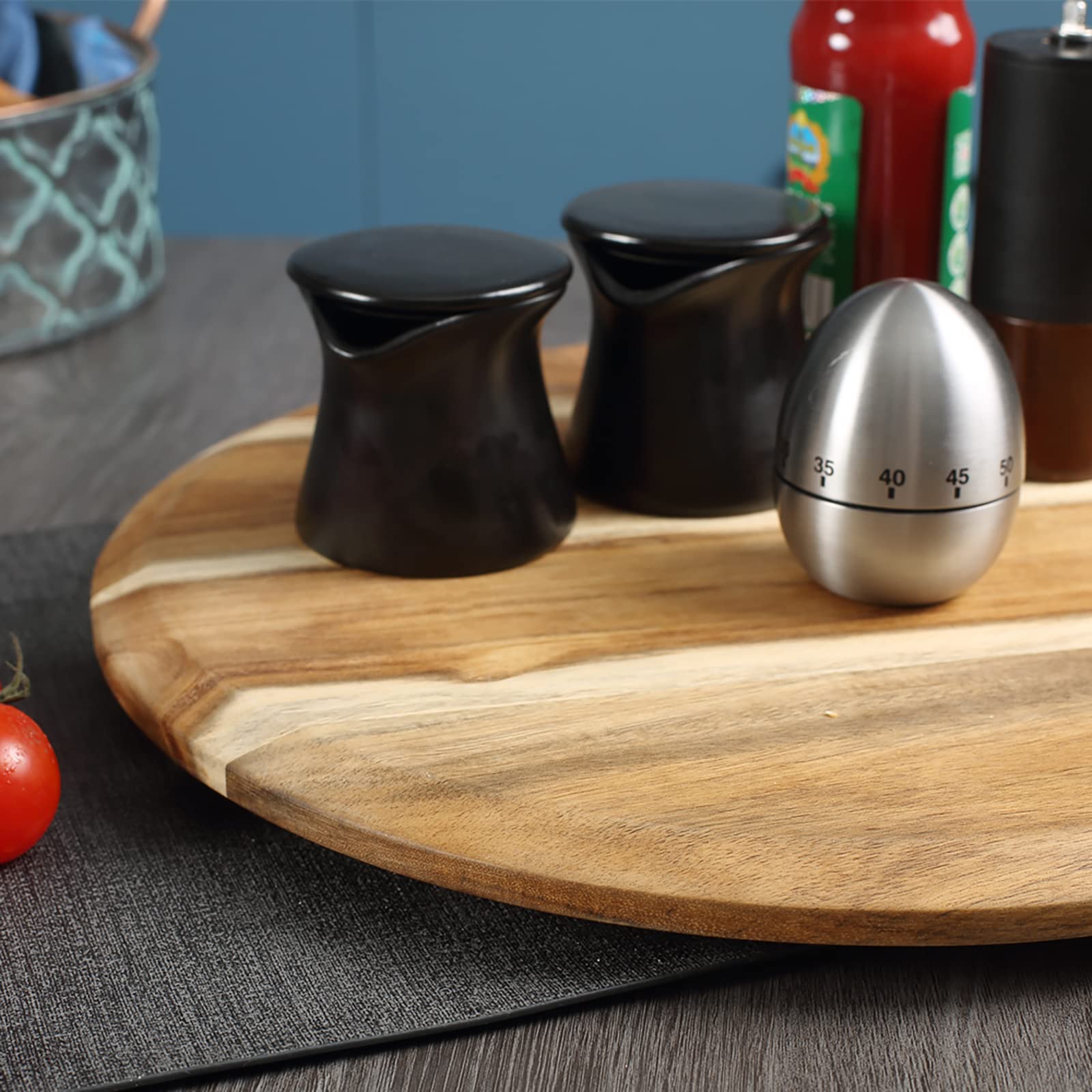 EVERBBKING 15 inch Acacia Wood Lazy Susan Kitchen Organizer Turntable for Cabinet Pantry Table Organization Spice Oil Storage