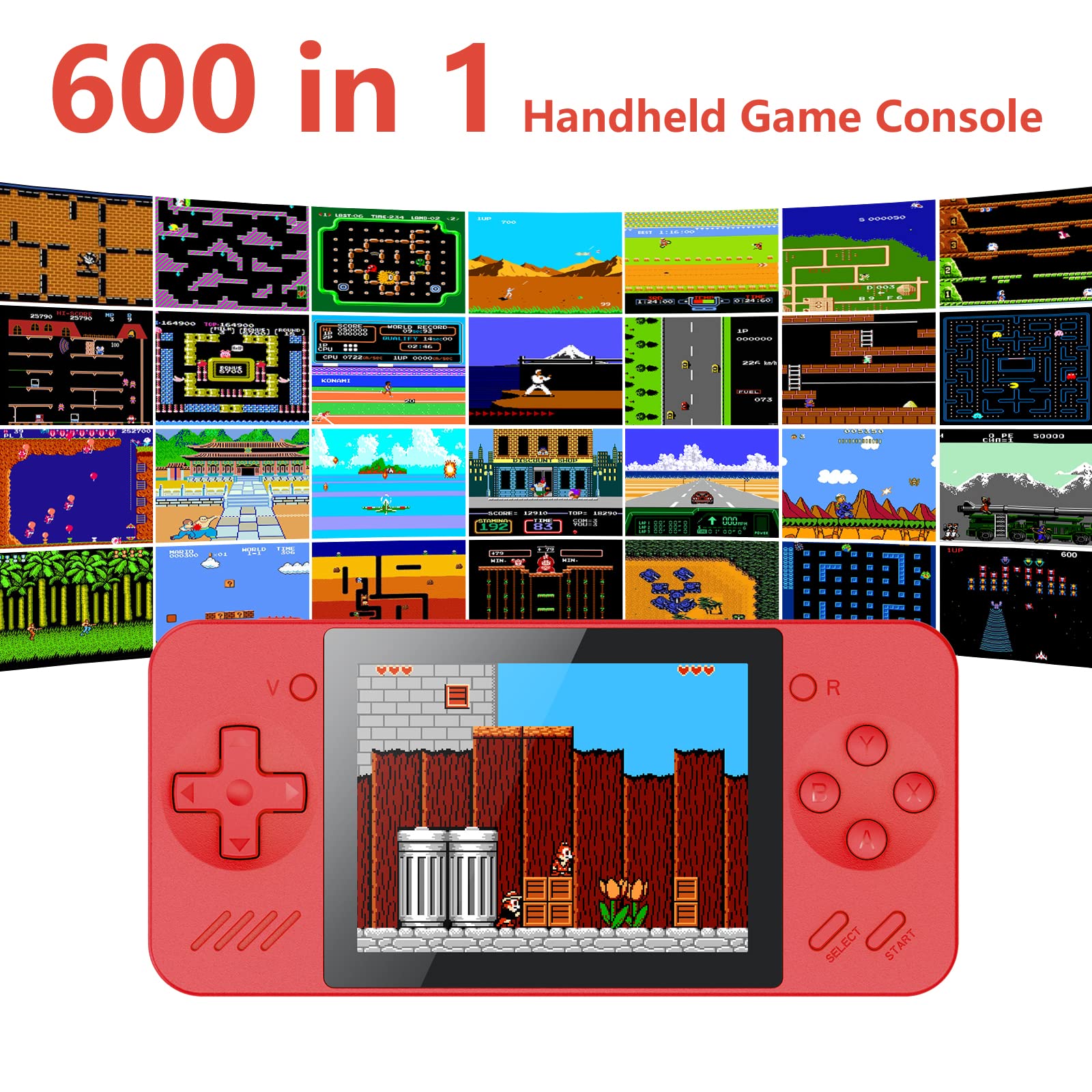 Handheld Game Console - 3.5 ’’ HD Screen Portable Retro Handheld Video Games with 600 Classical FC Games 5000mAh Rechargeable Battery Support for Connecting TV Best Gift for Kids(Red)