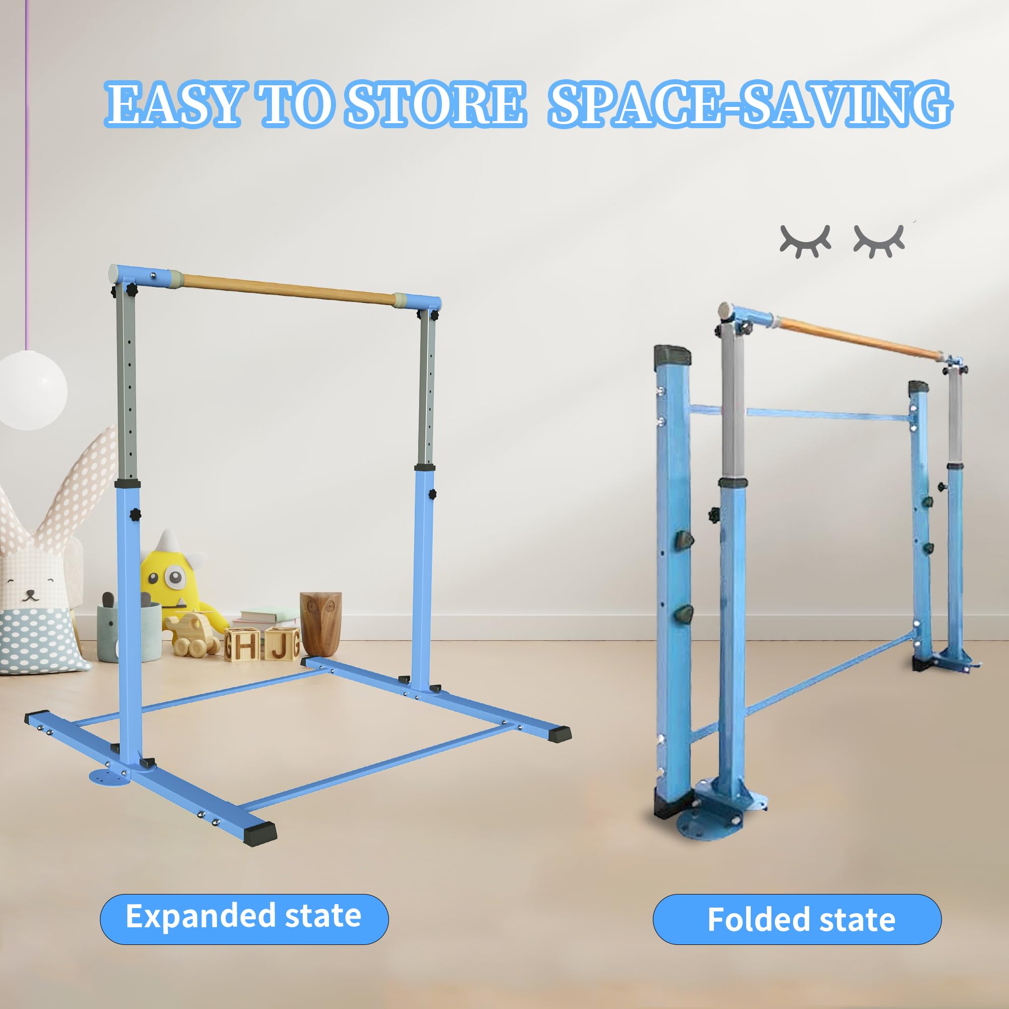 EL&IT·Wings Gymnastic Kip Bar,Horizontal Bar for Kids Girls Junior,3' to 5' Adjustable Height,Home Gym Equipment,Ideal for Indoor and Home Training,300lbs Weight Capacity