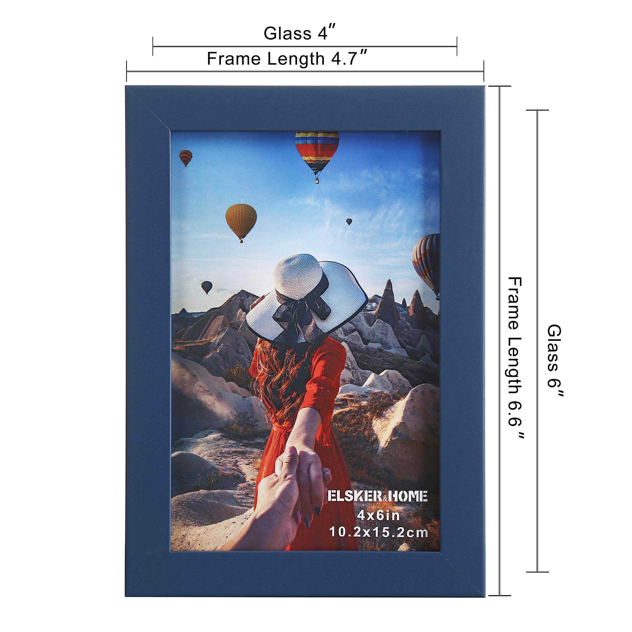 ELSKER&HOME 4x6 Picture Frame - Navy Blue Sturdy Wood Composite Photo Frame - Semi-tempered Glass - Includes Hanging Hardware and Desktop Easel (6 Pack)