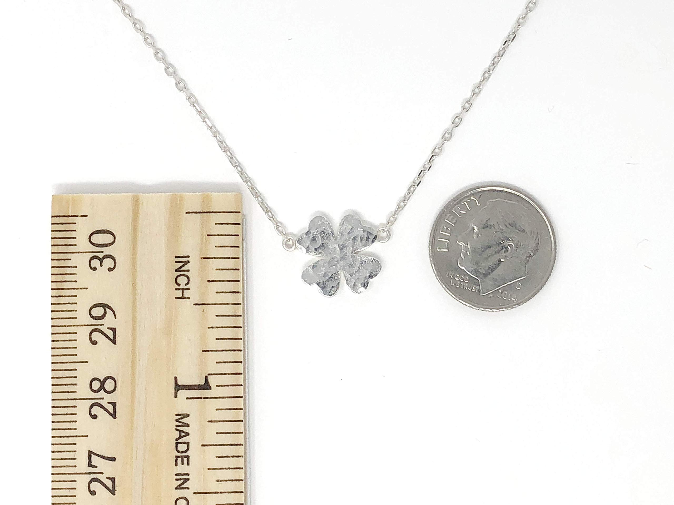 Dote Lucky Four Leaf Clover Pendant Dainty Genuine .925 Sterling Silver Hammered Necklace w/ 16-18" Adjustable Chain