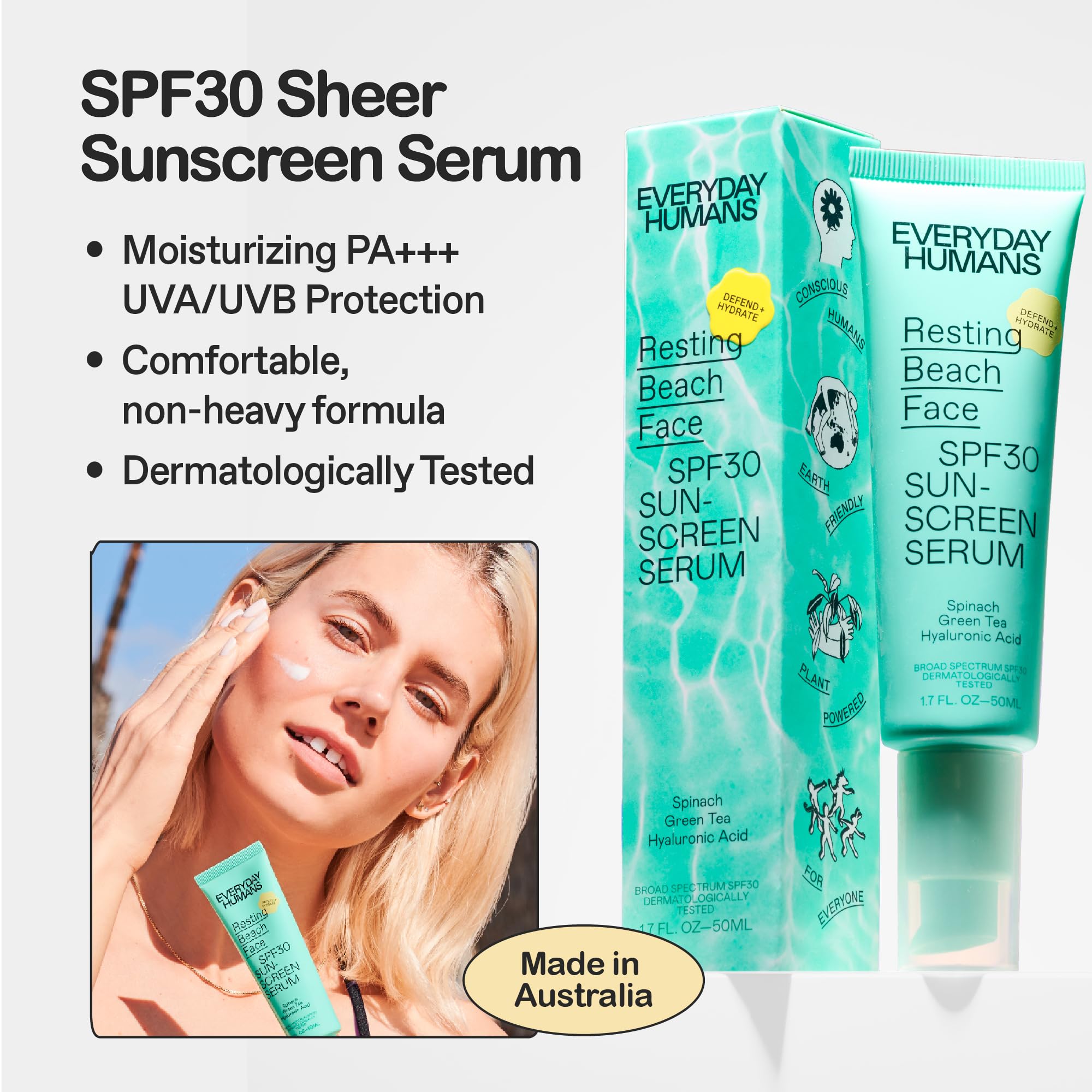 EVERYDAY HUMANS SPF30 PA +++ Sheer Sunscreen Serum Primer, 1.7oz | Light Glow Finish with Hyaluronic Acid | Make-Up Primer SPF Moisturizer For All Skin Types | Resting Beach Face