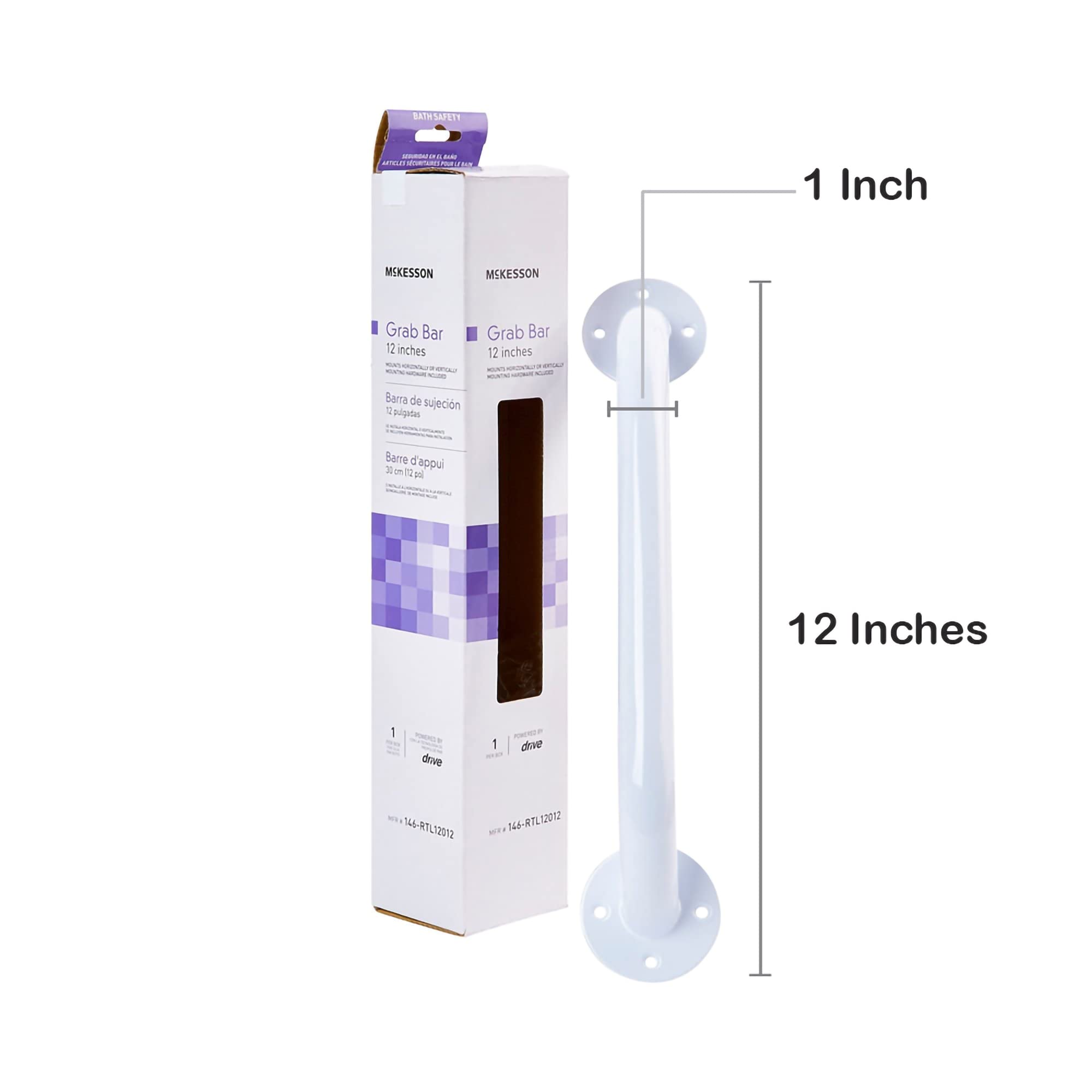 McKesson Grab Bar for Bathtub and Showers, Streel, White, 12 in L, 1 Count