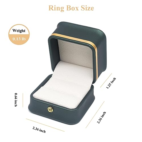 Eveynsh Wedding Engagement Ring Box Green and Red, Square Leather Velvet Jewelry Ring Bearer Box, Premium Gorgeous Vintage Single Slot Ring Box for Proposal, Ceremony, Anniversary, Gift