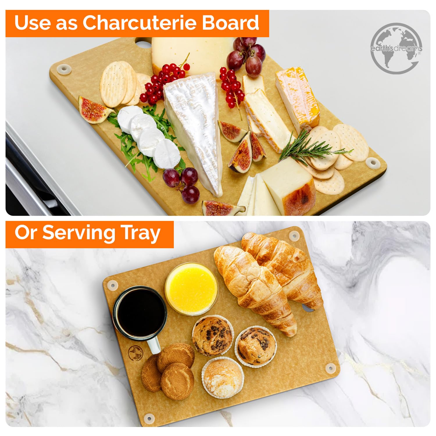 Earth's Dreams Wood Cutting Board Set - Heavy-Duty 3 Piece Cutting Board Set - Small, Large & Extra Large Cutting Board - Chacuterie Board - Best Non Plastic, Non Toxic Cutting Board - Dishwasher Safe