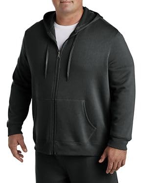 DXL Big + Tall Essentials Men's Big and Tall Full-Zip Fleece Hoodie Black 4XL