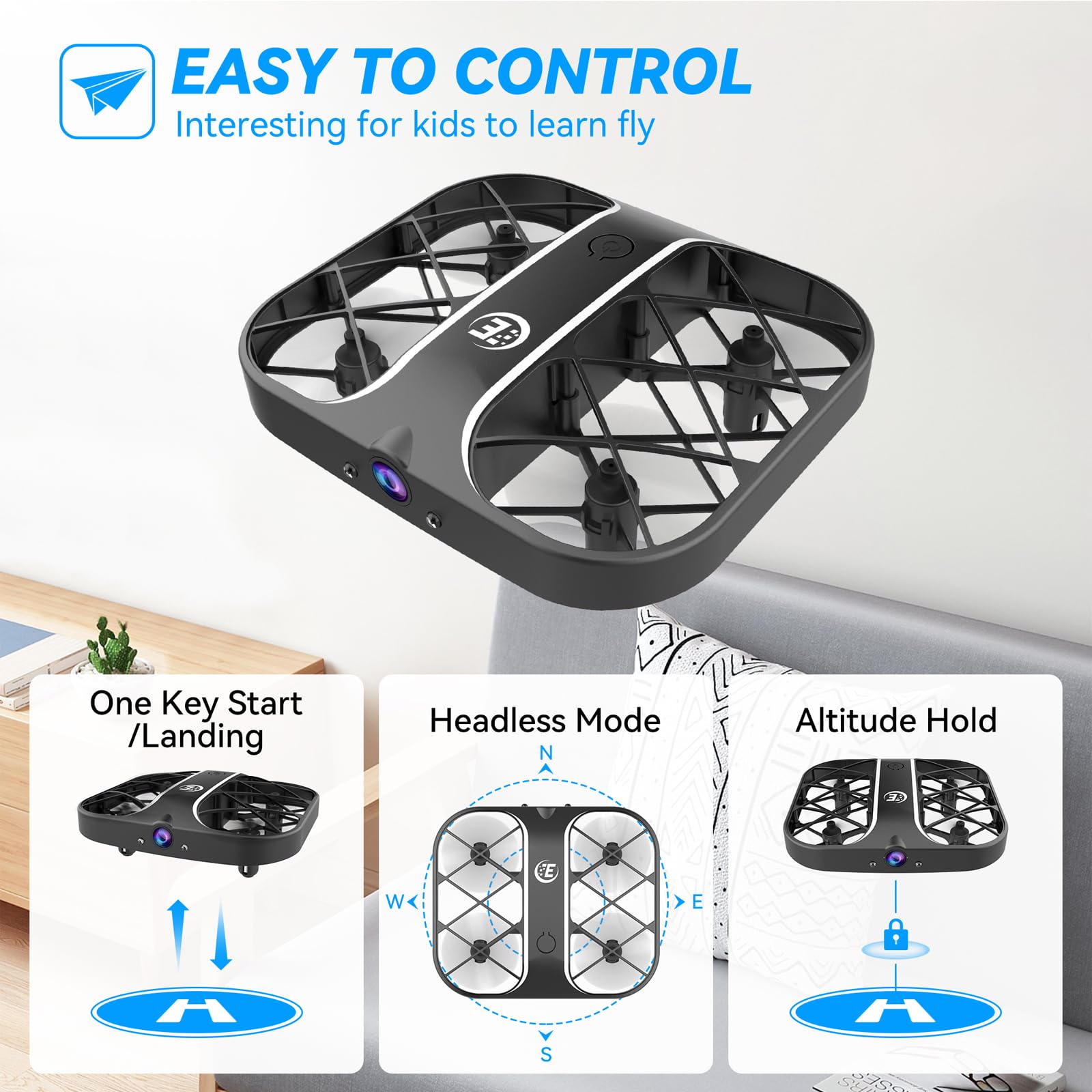 Eluhito Drones with Camera for Kids Adults, Wifi, Headless Mode, 3D Flips, Gravity Control