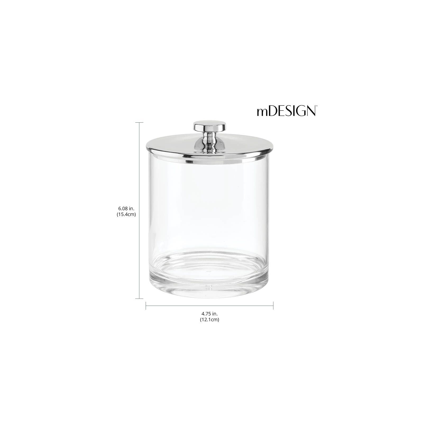mDesign Medium Modern Apothecary Storage Organizer Canister Jars - Acrylic Containers for Bathroom, Organization Holder for Vanity, Counter, Makeup Table, Lumiere Collection, 2 Pack, Clear/Chrome