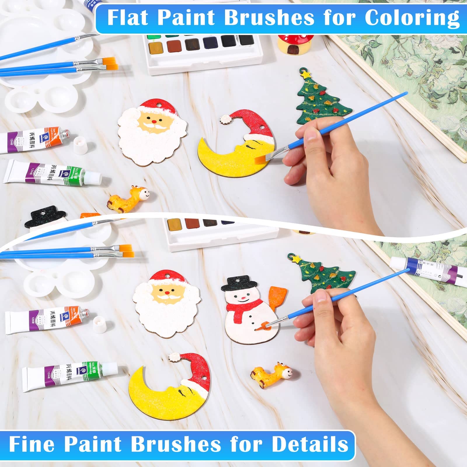 Small Paint Brushes Bulk, Anezus 50 Pcs Flat Tip Round Acrylic Paint Brushes for Kids Classroom Acrylic Watercolor Canvas Face Painting Touch Up