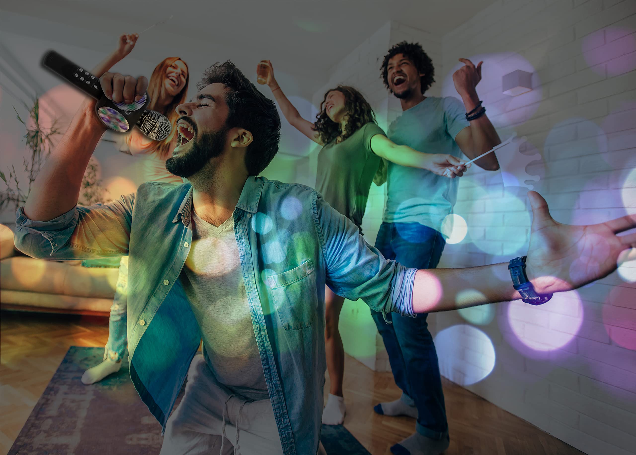 Handheld Karaoke Microphone for Kids and Adults, Wireless Bluetooth 5.0 Microphones, Remix and Playback Functions, Piano Finish Colorful Flashing LED Lights, Sing and Play Along, 5 Hour Battery Life
