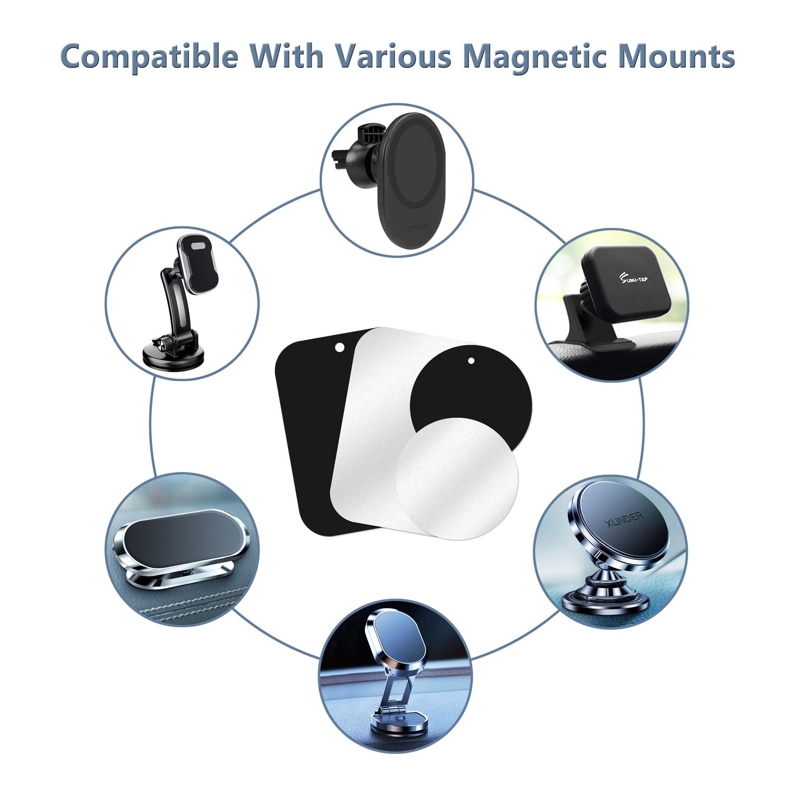 GDMINLO Mount Metal Plate(4Pack) for Magnetic Car Mount Phone Holder with Full Adhesive for Phone Magnet, Magnetic Mount, Car Mount Magnet(2 Rectangle and 2 Round)