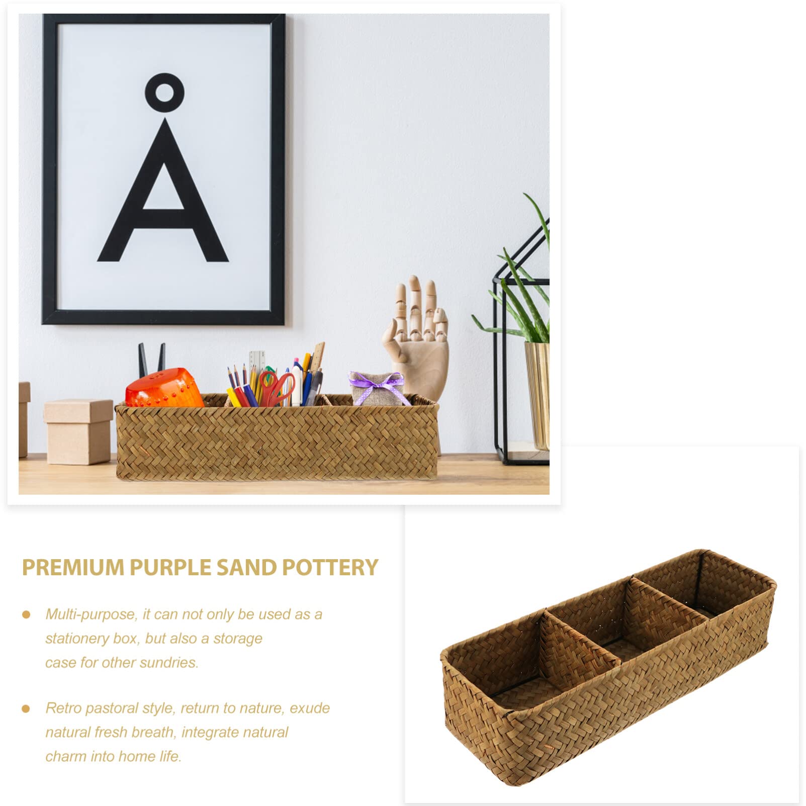 DOITOOL Small Woven Basket 1pc 3 Woven Storage Box Straw Coffee Food Willow Basket