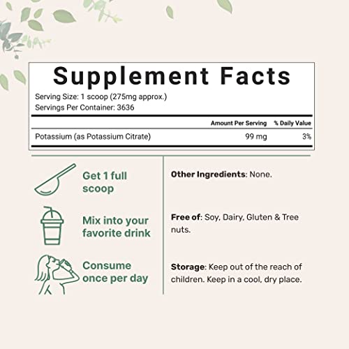 US Origin Potassium Citrate Powder, 1 KG (35 Ounce), Essential Electrolyte Supplement, Supports Mineral Balance, Heart Health and Immune System, Vegan Friendly