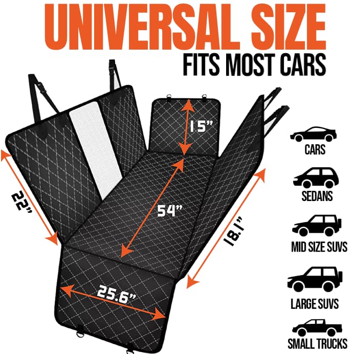 Large Backseat Cover for Dogs. Car Seat Extender with Hard Bottom & Mesh. Heavy Duty Hammock. Full Car/SUV Protection - Back seat Extender for Dogs. Black. Hard Bottom Car Seat Cover for Dogs. Gray