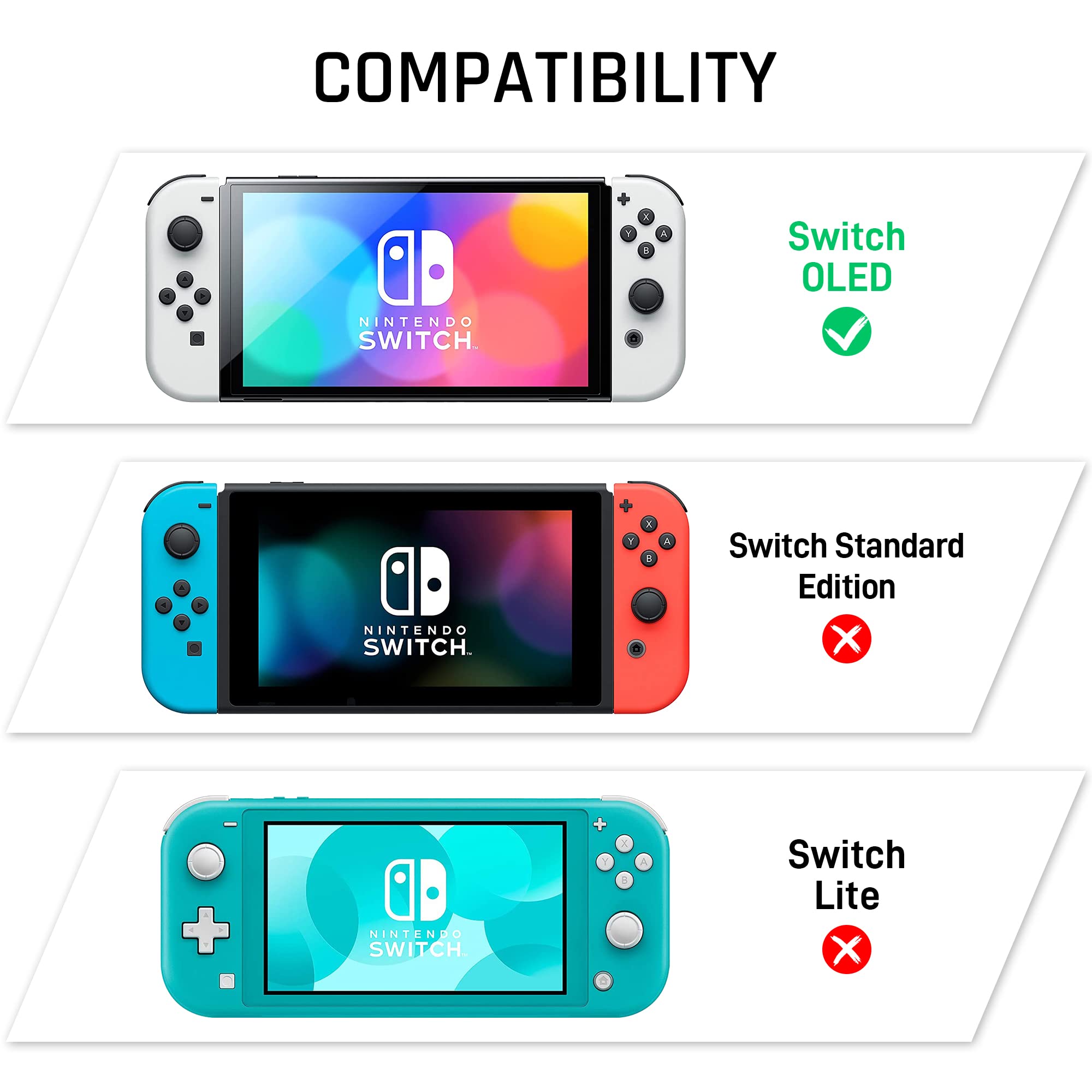 GLDRAM Glitter Case for Nintendo Switch OLED Model 2021 with Screen Protector and 12 PCS Thumb Caps, Clear Protective Hard Cover for Switch OLED Console & JoyCon - Ultra-Slim & Flip Shell