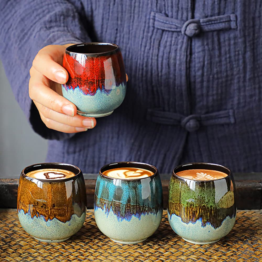 FLJZCZM Ceramic Kiln-Change Espresso Cups Small Espresso Coffee Cups Set of 2 Spirits Cups Tasting Cups Ceramic Mate Cup 3Oz (Red)