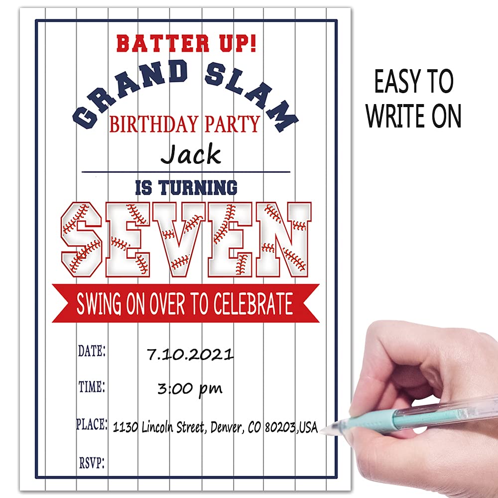 ukebobo 7th Birthday Party Invitations with Envelopes – Batter Up Baseball Party Invitations, Baseball Party Decorations– 20 Cards With Envelopes(bq-07)
