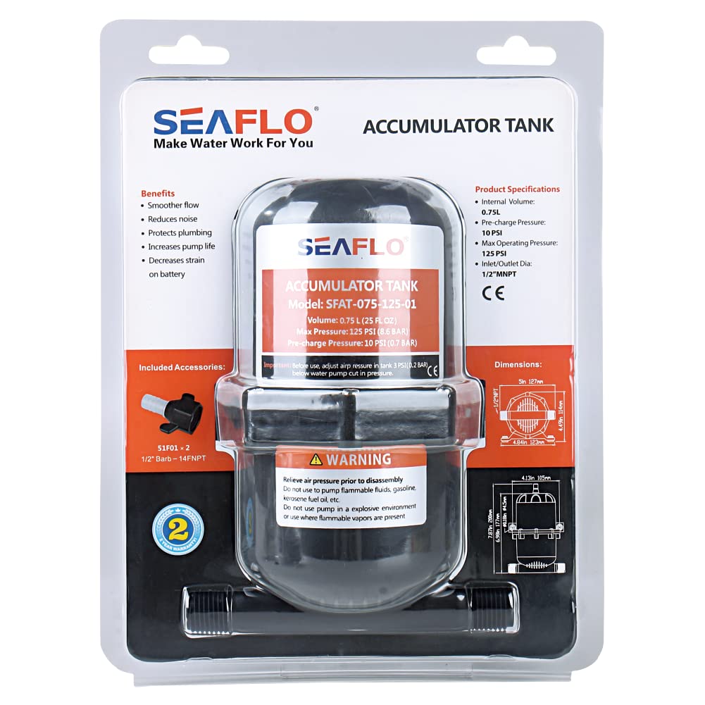 Seaflo 0.75/1.0 Liter Pressurized Accumulator Tank