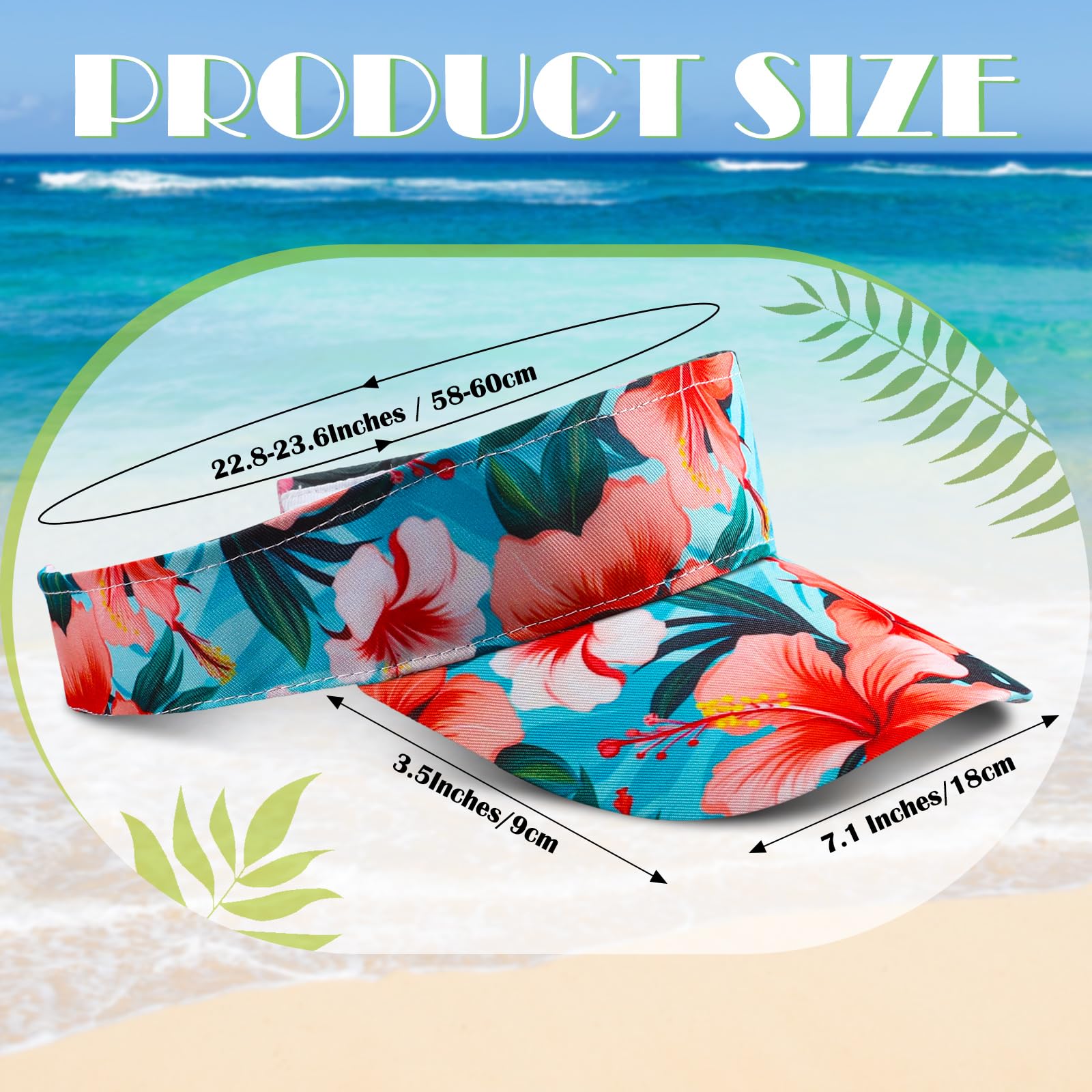 Glitopper 4 Pcs Hawaiian Visor Hat for Women Men Tropical Beach Adjustable Empty Top Sport Visor Cap for Summer Outdoor Pool(Hibiscus)