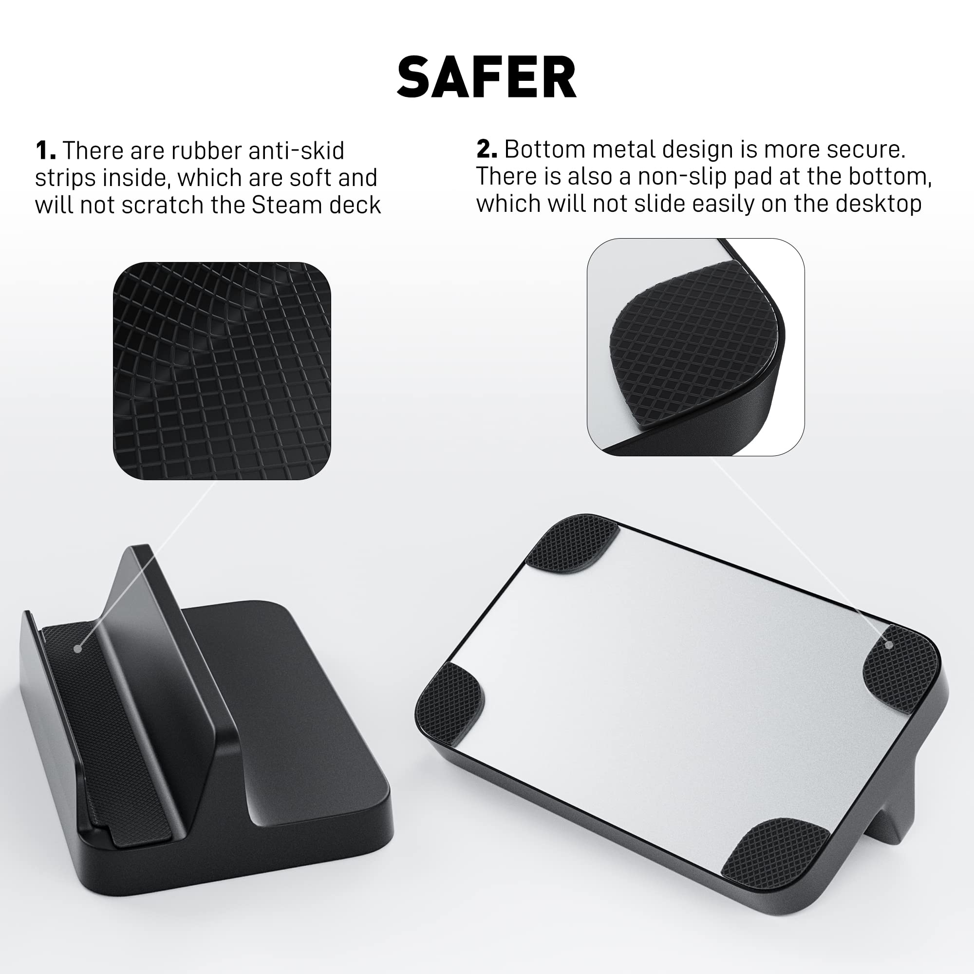 GLDRAM Stand Dock Compatible with Valve Steam Deck 2021, Black Stand Base for Steam Deck with 6 Thumb Caps, Sturdy Metal Dock, Non-slip Silicone Pads, Stand for Steam Deck, Switch, Phone