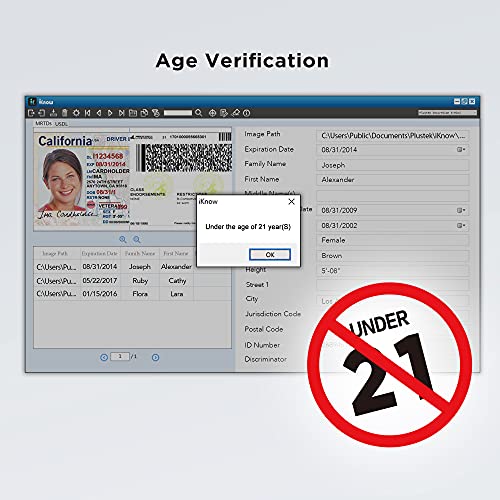 Plustek Duplex Driver Licnese & ID Card Scanner - The Integrated Software Automatically Extracts ID Data and Populates into Data Fields, in Addition to Age Verification. Support Windows only