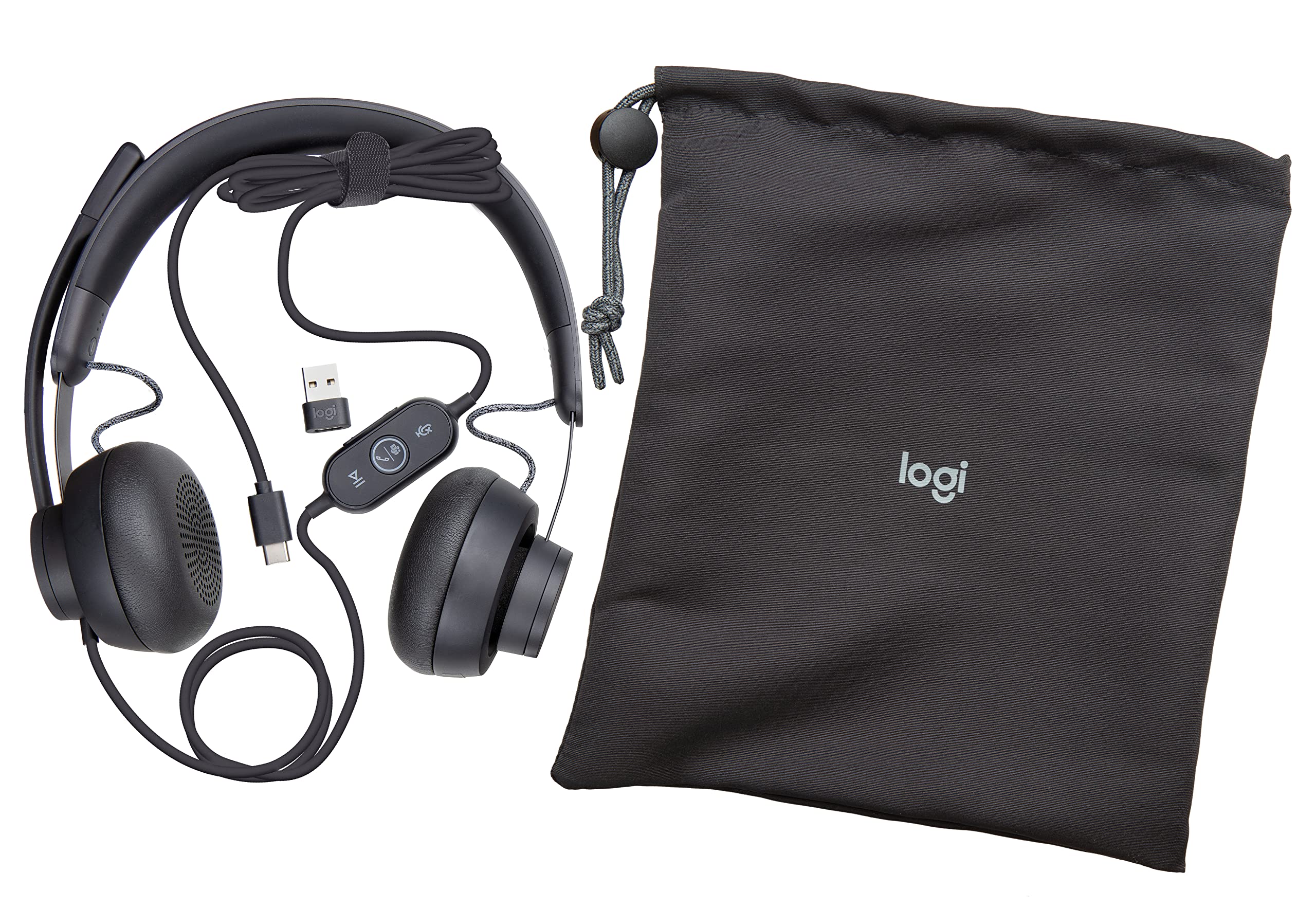 Logitech Zone Wired Headset, Certified for Microsoft Teams with advanced noise-canceling mic technology for open office environments, USB-C with USB-A adapter, Graphite